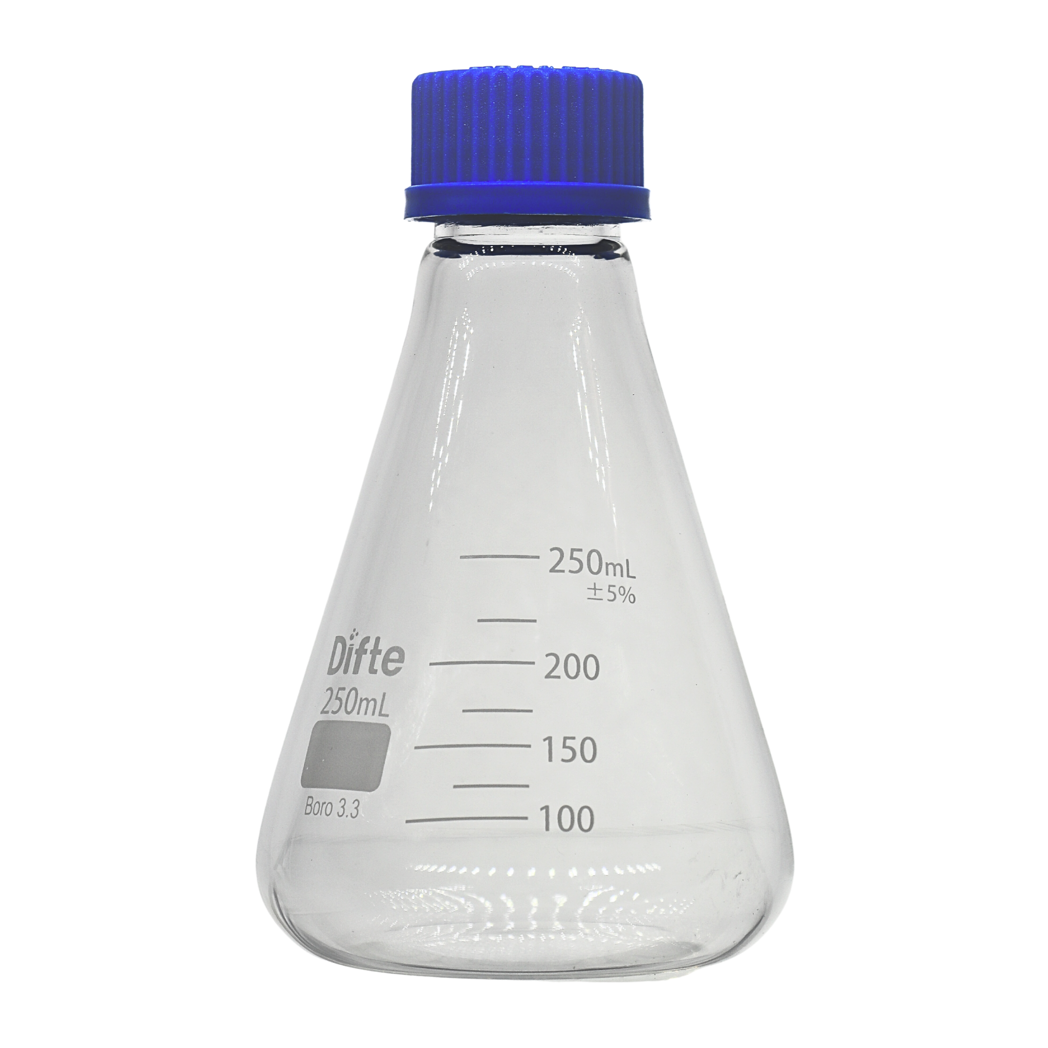 MATRAZ ERLENMEYER DE VIDRIO, CON TAPA ROSCADA GL 45, DE 250 ML. – COCISA